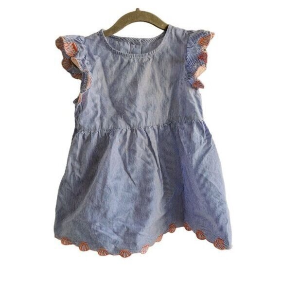 Dresses | Blue Pink Striped Seersucker Dress Pink Clam Trim Accent 3t ...